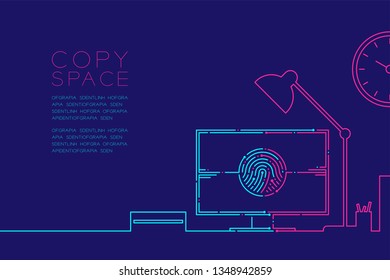 Office Workplace Computer Fingerprint Dash Line Stock Vector (Royalty ...