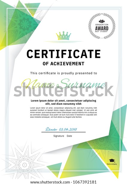 Official White Certificate Green Triangle Design Stock Vector (Royalty ...