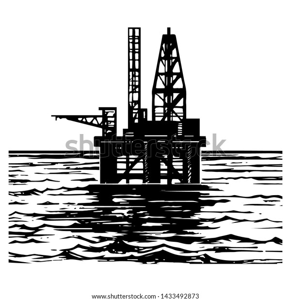 Offshore Oil Rig Engraving Style Illustration Stock Vector (Royalty ...