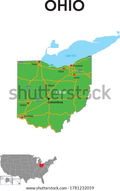 Ohio Map Map Depicts State Capitals Stock Vector (Royalty Free ...