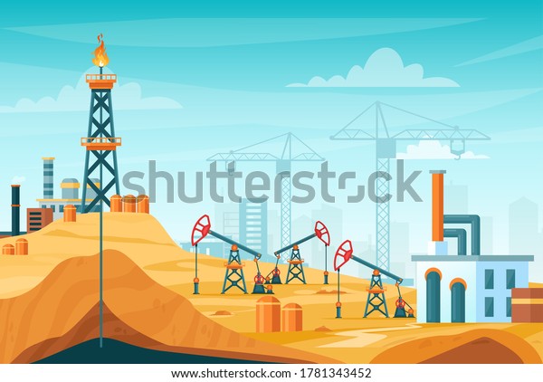 Oil Extraction Landscape Vector Illustration Cartoon Stock Vector ...