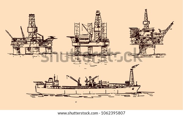 Oil Platforms Sketch Stock Vector (Royalty Free) 1062395807 | Shutterstock