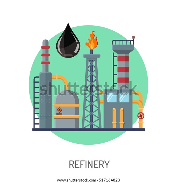 Oil Refinery Flat Icons Concept Oil Stock Vector (Royalty Free) 517164823