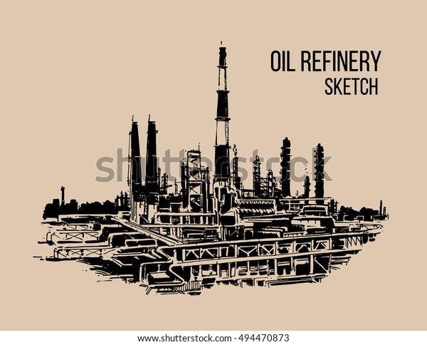 Oil Refinery Sketch Illustraton Stock Vector (Royalty Free) 494470873 ...