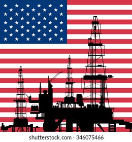 Oil Rig Background American Flag: vector de stock (libre de regalías ...