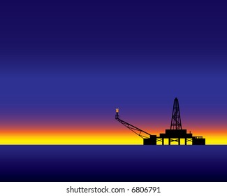Vektor Stok Oil Rig Sunset Illustration (Tanpa Royalti) 6806791 ...
