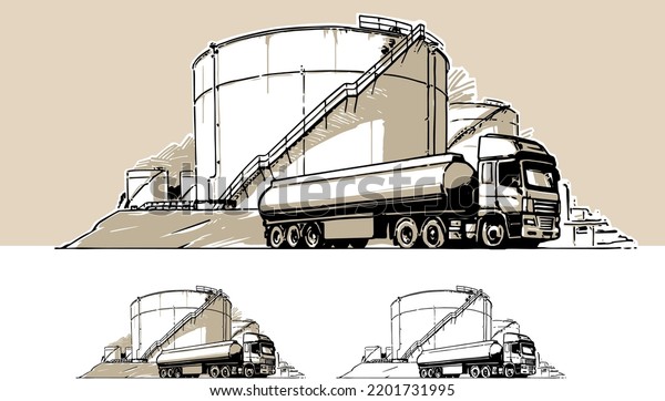 Oil Storage Hand Drawn Illustration Stock Vector (Royalty Free ...