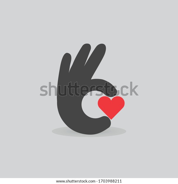 Ok hand logo design modern minimal style illustration. Heart love icon ...