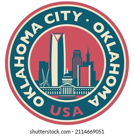 Oklahoma City Round Skyline Vector Illustration Stock Vector (Royalty ...