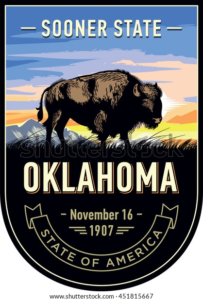 Oklahoma State Emblem Buffalo Bison Sunrise Stock Vector (Royalty Free ...