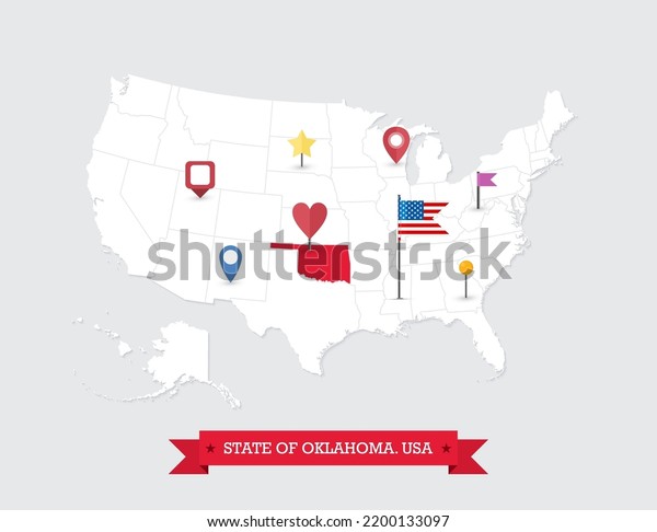 Oklahoma State Map Highlighted On Usa Stock Vector (Royalty Free ...