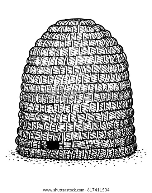 Old Bee Hive Illustration Drawing Engraving Stock Vector (Royalty Free ...