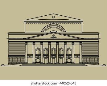 Old Building Facade Drawing Theater Architecture Stock Vector (Royalty ...