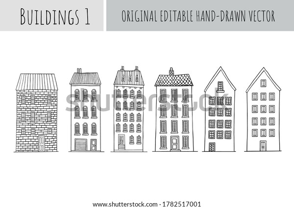 Old Buildings Original Editable Handdrawn Vector Stock Vector (Royalty ...