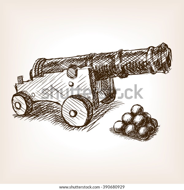 Old Cannon Sketch Style Vector Illustration Stock Vector (Royalty Free ...