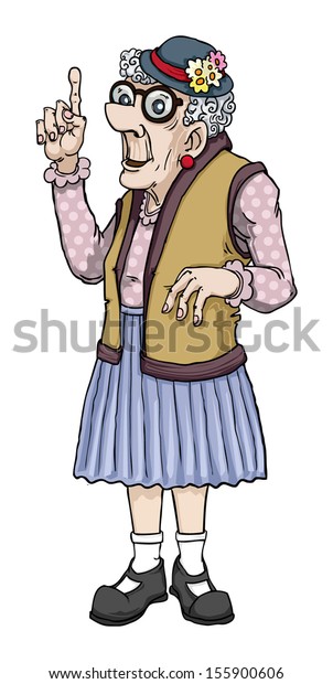 Old Cartoon Lady Making Point Vector: Stock-Vektorgrafik (Lizenzfrei ...