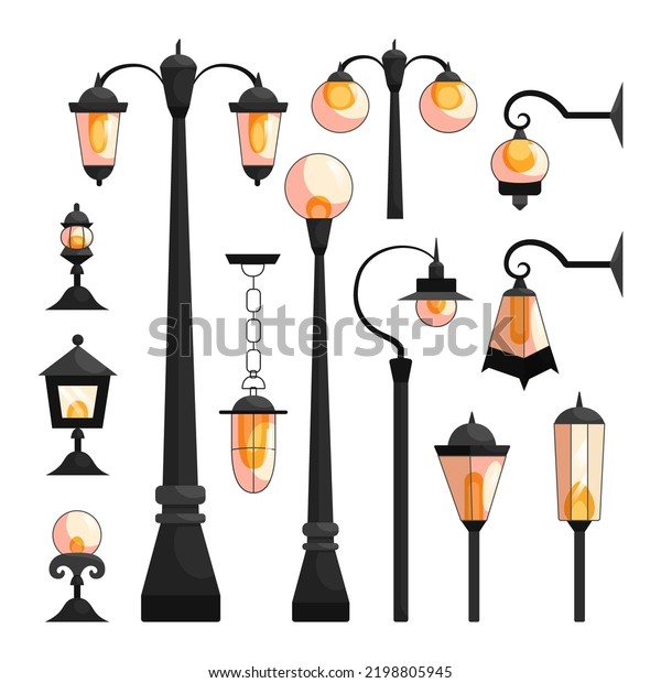 Old Classic Lamp Posts Cartoon Illustration Stock Vector (Royalty Free ...