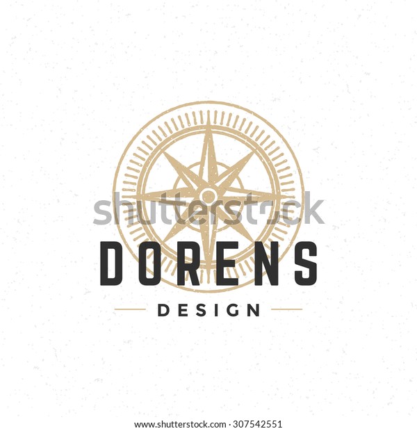 Old Compass Logo Hand Drawn Vintage Stock Vector (Royalty Free) 307542551