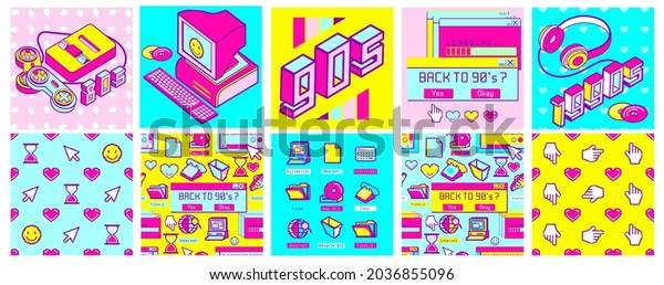 Old Computer Aesthetic Square Poster Vibrant Stock Vector (Royalty Free ...