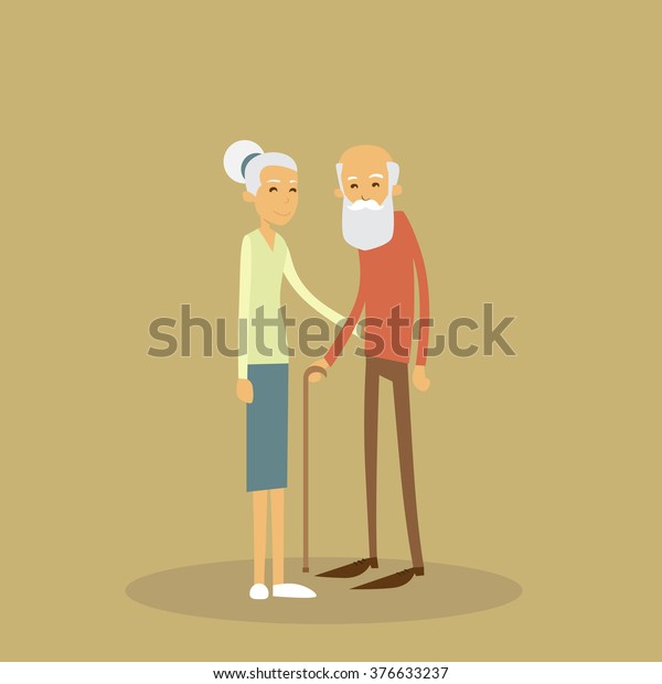Old Couple Senior Man Woman Stand Stock Vector Royalty Free 376633237
