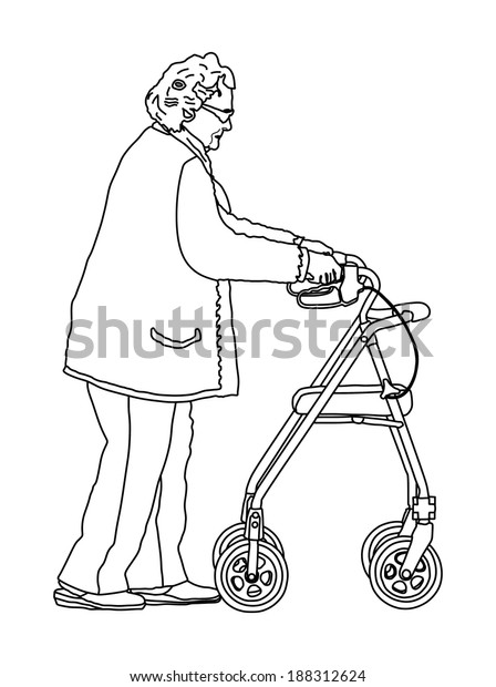 Old Disabled Woman Using Walker Illustration Stock Vector (Royalty Free ...