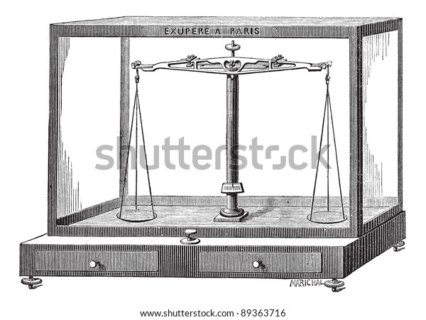 Old Engraved Illustration Analytical Balance Scale Stock Vector ...