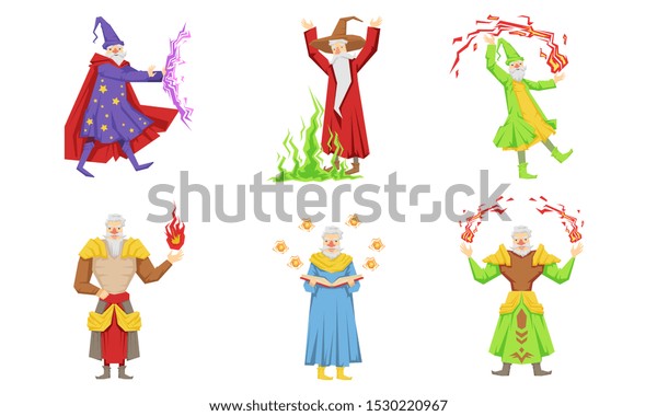 Old Fairytale Wizard Characters Set Male Stock Vector (Royalty Free ...