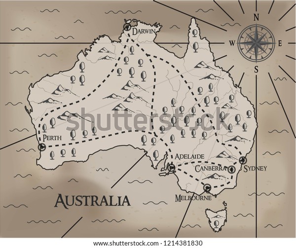 Old Fantasy Themed Australia Vector Map Stock Vector (Royalty Free ...