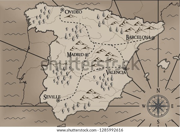 Old Fantasy Themed Spain Vector Map Stock Vector (Royalty Free ...