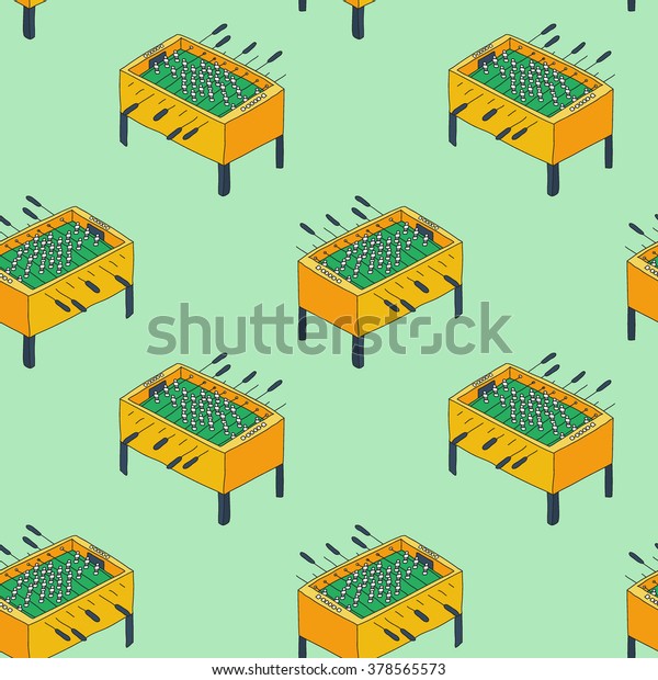 Old fashioned foosball or kicker table. Seamless pattern with hand ...