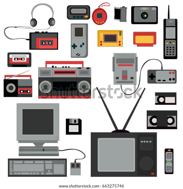 Old Game Entertainment Devices 90s Electronics เวกเตอร์สต็อก (ปลอดค่า ...
