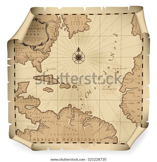 Old Geographic Map Atlantic Ocean Region Stock Vector (Royalty Free ...