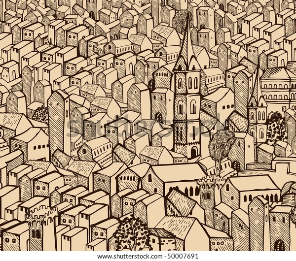 Old Handdrawn Detail Town Stock Vector (Royalty Free) 50007691
