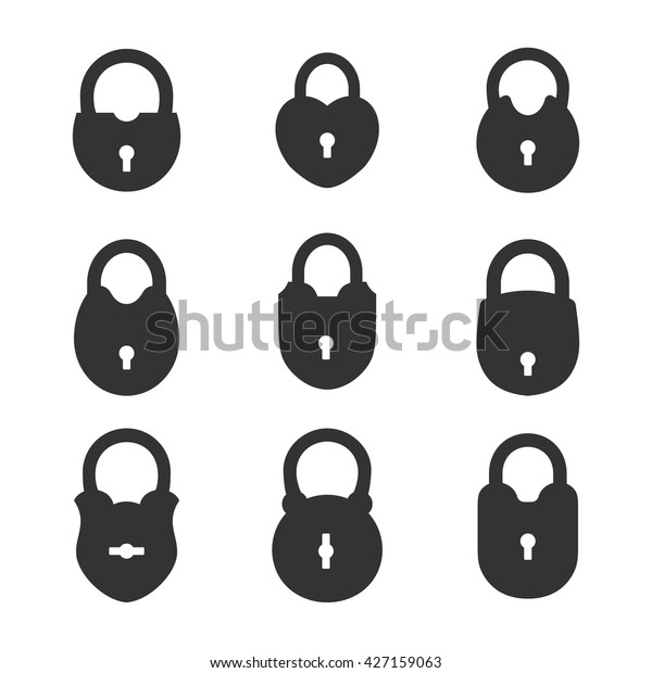 Old Lock Retro Castle Set Silhouette Stock Vector (Royalty Free ...
