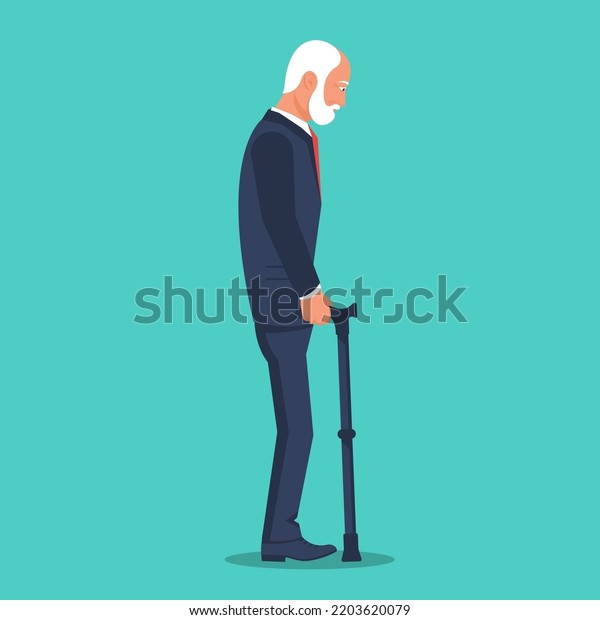 Old Man Cane Grayhaired Businessman Stands Stock Vector Royalty Free