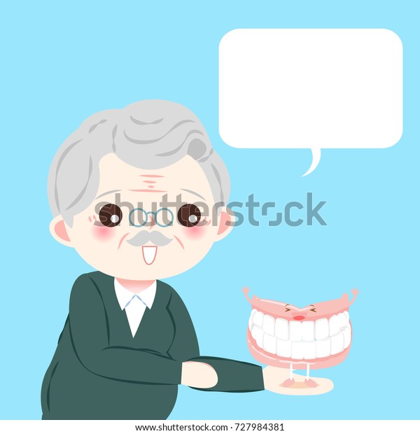 Old Man Denture On Blue Background: vector de stock (libre de regalías ...