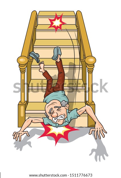 Old Man Falling Down Stairs Illustration: เวกเตอร์สต็อก (ปลอดค่า ...