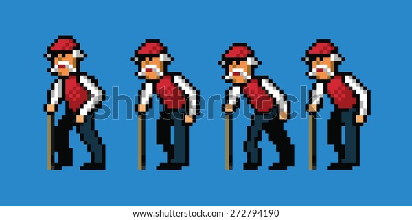old man pixel art style walking cycle animation isolated