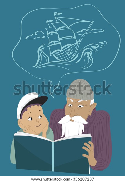 Old Man Reading Book Little Boy Stock Vector (Royalty Free) 356207237 ...