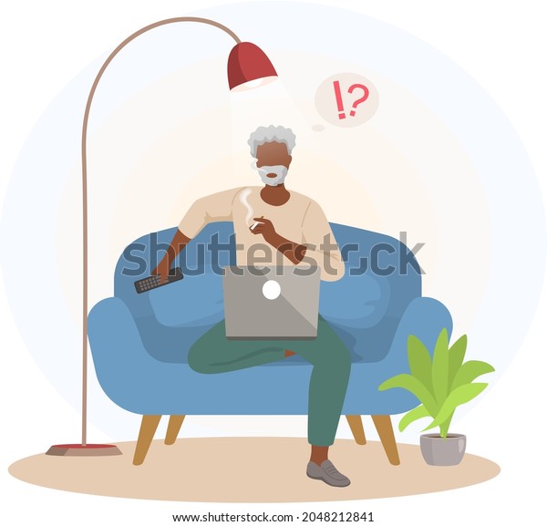 Old Man Sitting Computer Smoking On Stock Vector (Royalty Free ...