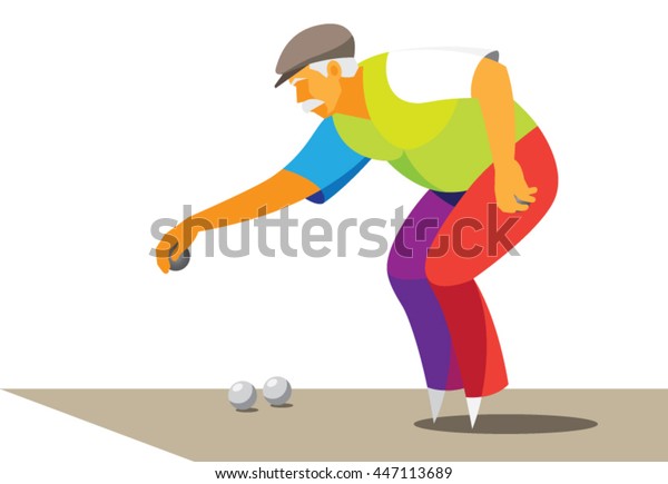 old man throws a ball in an old French game petanque