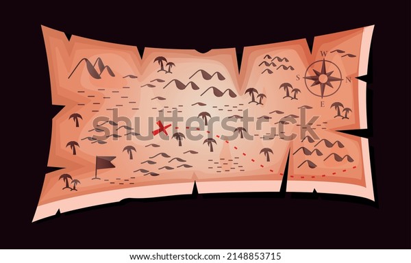 Old Map Treasures Cartoon Drawing Discovery: เวกเตอร์สต็อก (ปลอดค่า ...