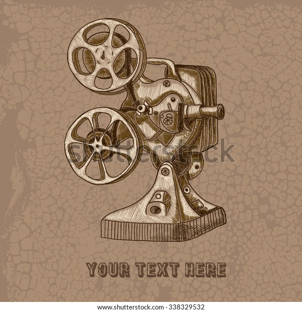 Old Movie Projector Vector Sketch Illustration 스톡 벡터(로열티 프리) 338329532 ...