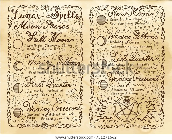 Old Pages Lunar Magic Spells Occult Stock Vector (Royalty Free ...