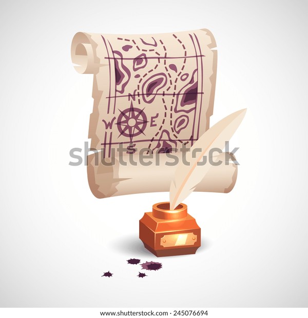 Old Paper Scroll Map Golden Inkwell 스톡 벡터(로열티 프리) 245076694 | Shutterstock