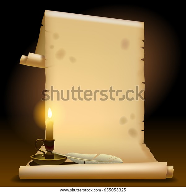 Old Parchment Candle Light Feather Vintage Stock Vector (Royalty Free ...