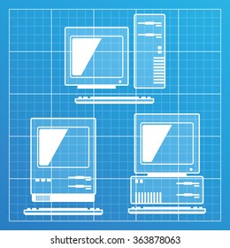 Old Pc Icon Set On Blueprint Stock Vector (Royalty Free) 363878063 ...