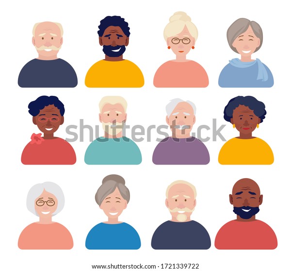 Old People Avatars Elderly Characters Portraits Stock Vector (Royalty ...