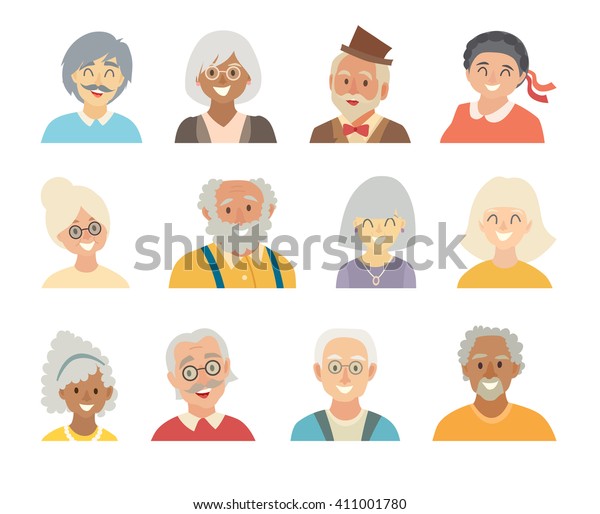 Old People Icons Vector Set Face Stock Vector (Royalty Free) 411001780