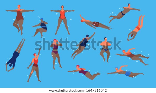 Old People Swimming Pool Set Elderly Stock Vector (Royalty Free) 1647316042